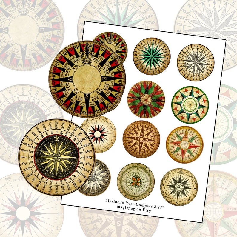 Mariner's Rose Compass Color Digital Collage Sheet 2.25in - Etsy