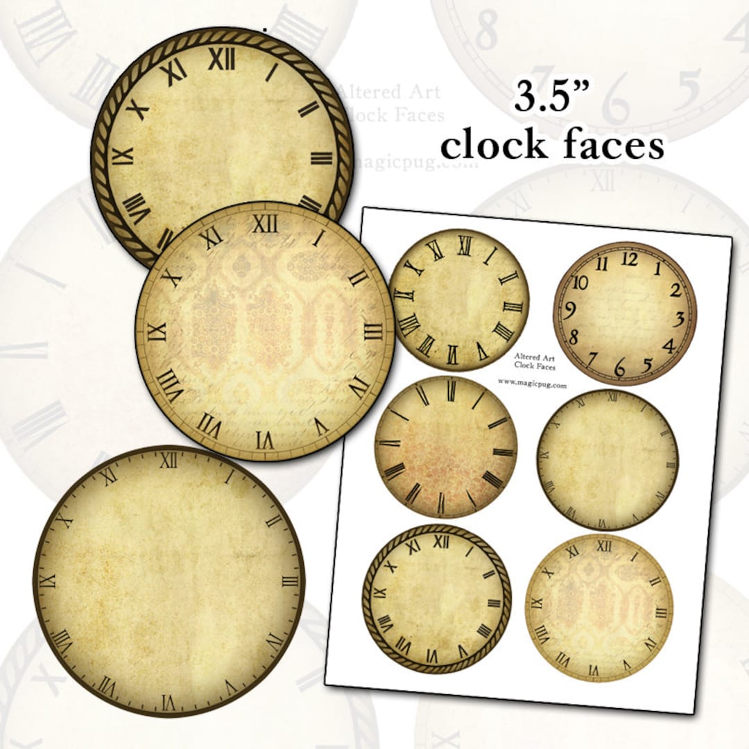 Altered Art Clock Face Digital Collage Sheet for Mixed Media Crafts ...