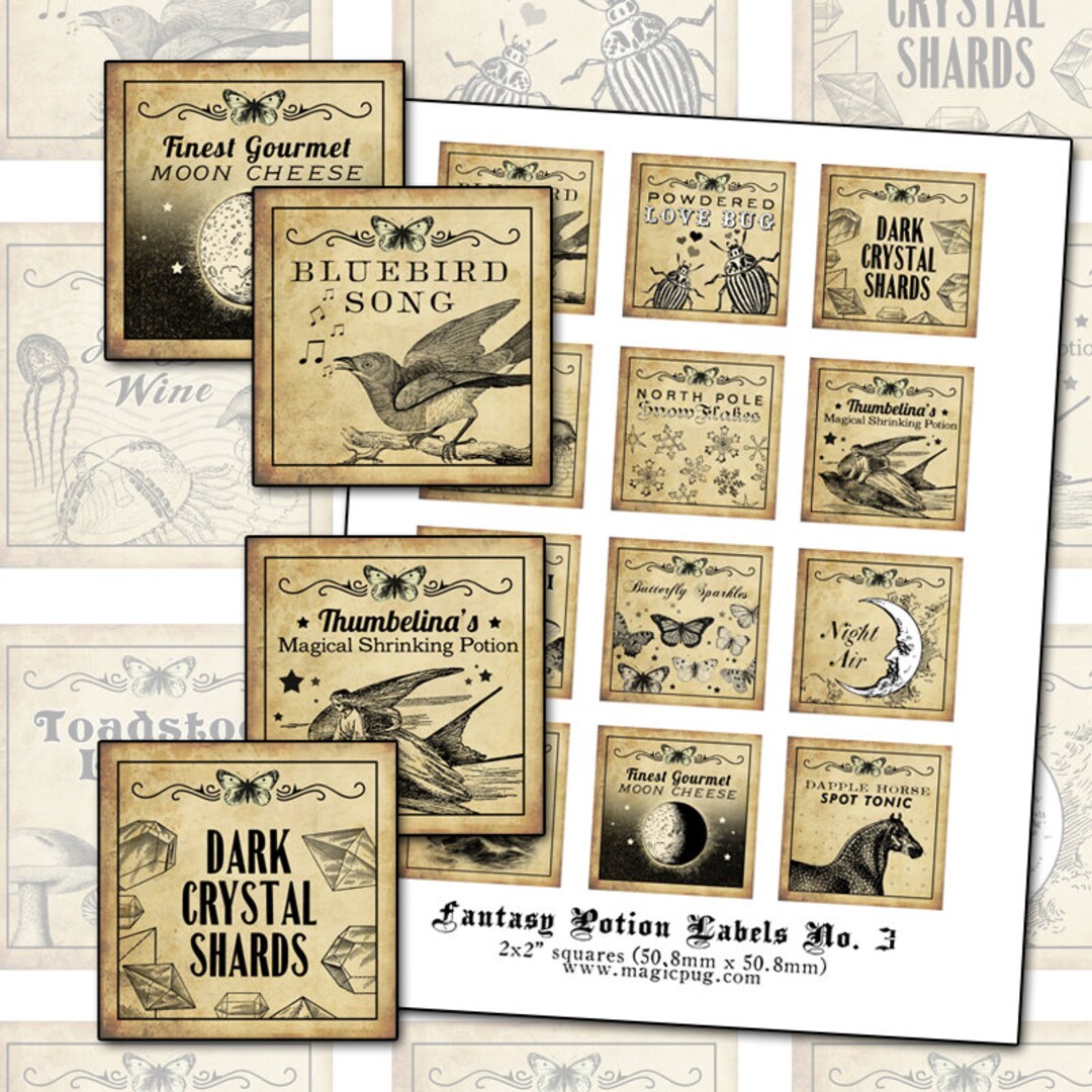 Antique Fantasy Potion Labels III 2x2 Inch Digital Collage Sheet ...