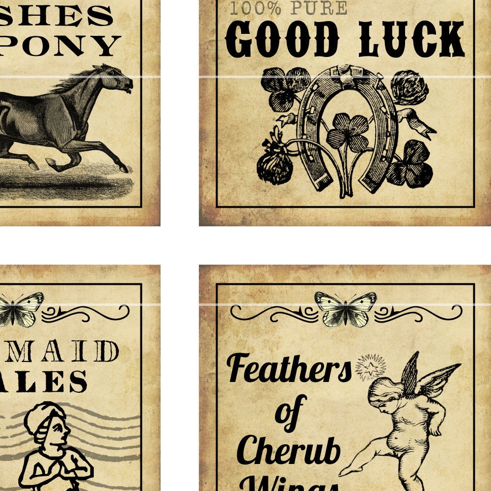 Antique Fantasy Potion Labels I 2x2 Inch Digital Collage Sheet - Etsy