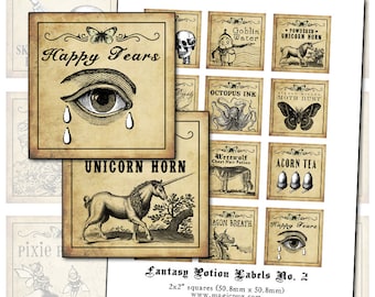 Antique Fantasy Potion Labels 1x1 Inch Digital Collage Sheet | Etsy