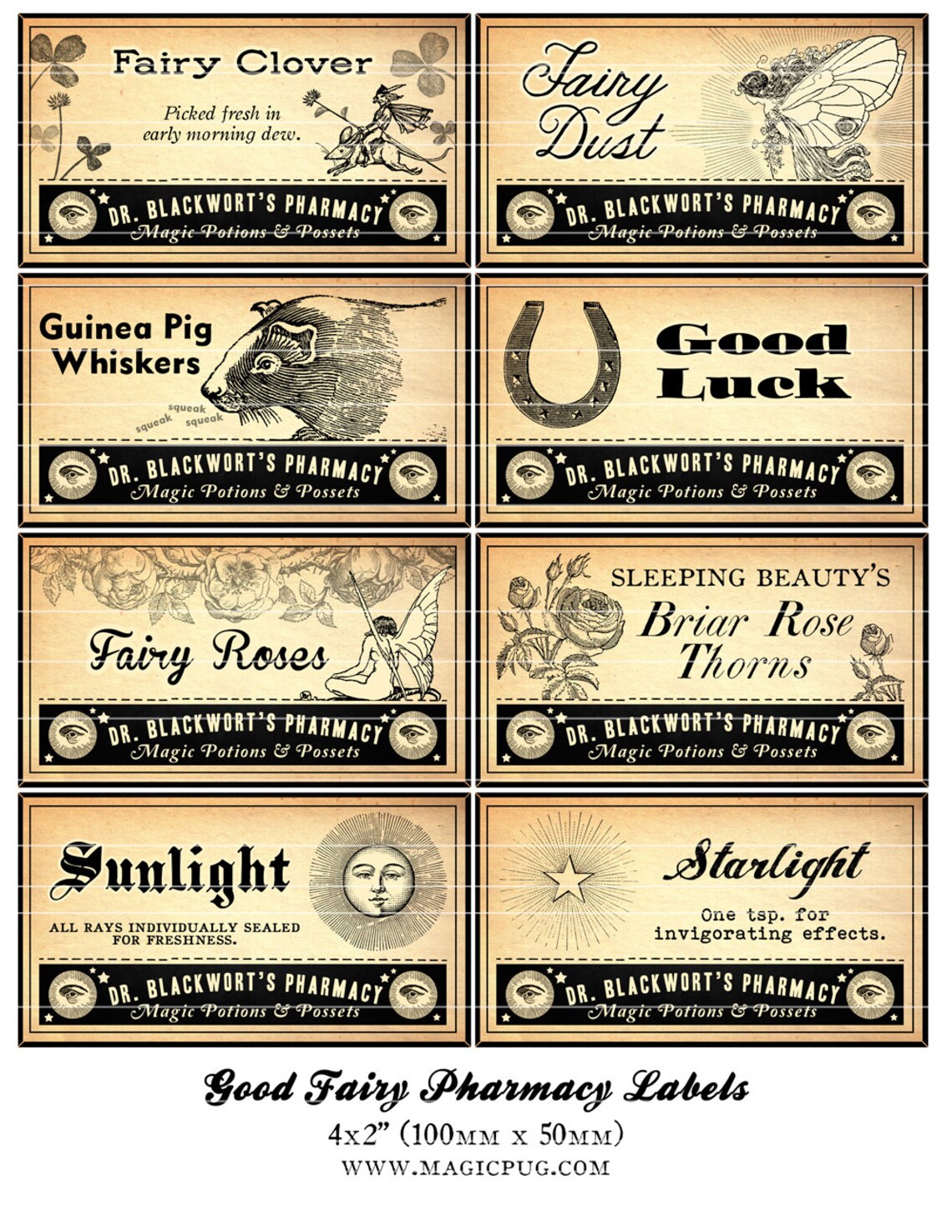 Good Fairy Potion Labels 4x2 Digital Collage Sheet 100mm - Etsy
