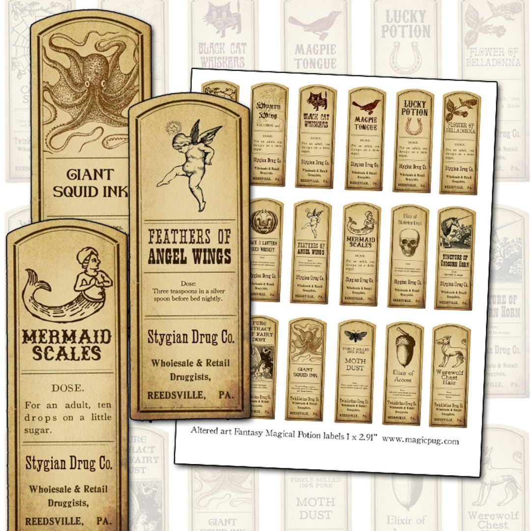 Fantasy Magic Potion Labels Digital Collage Sheet 18 Labels for ...