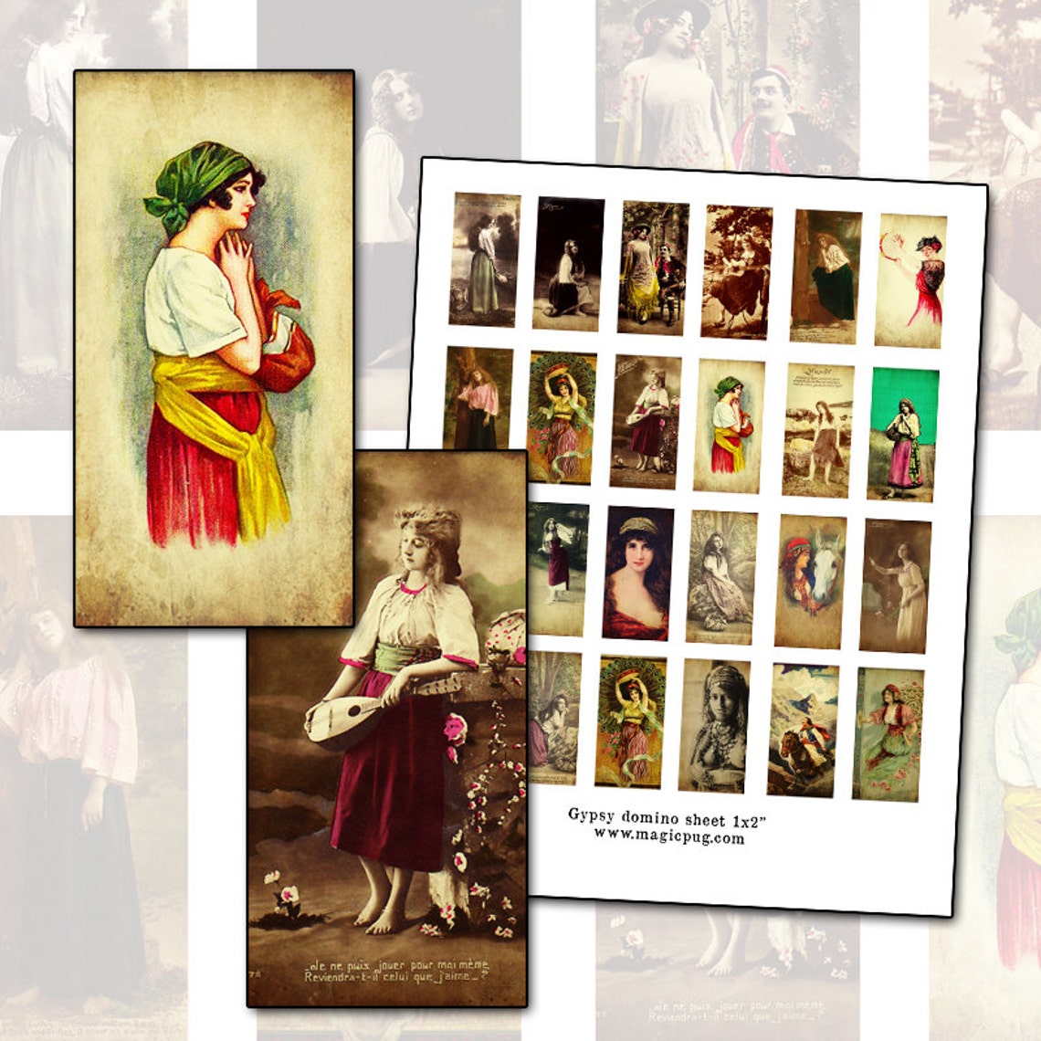 Gypsy Traveller 1x2 Inch Domino Digital Collage Sheet for - Etsy