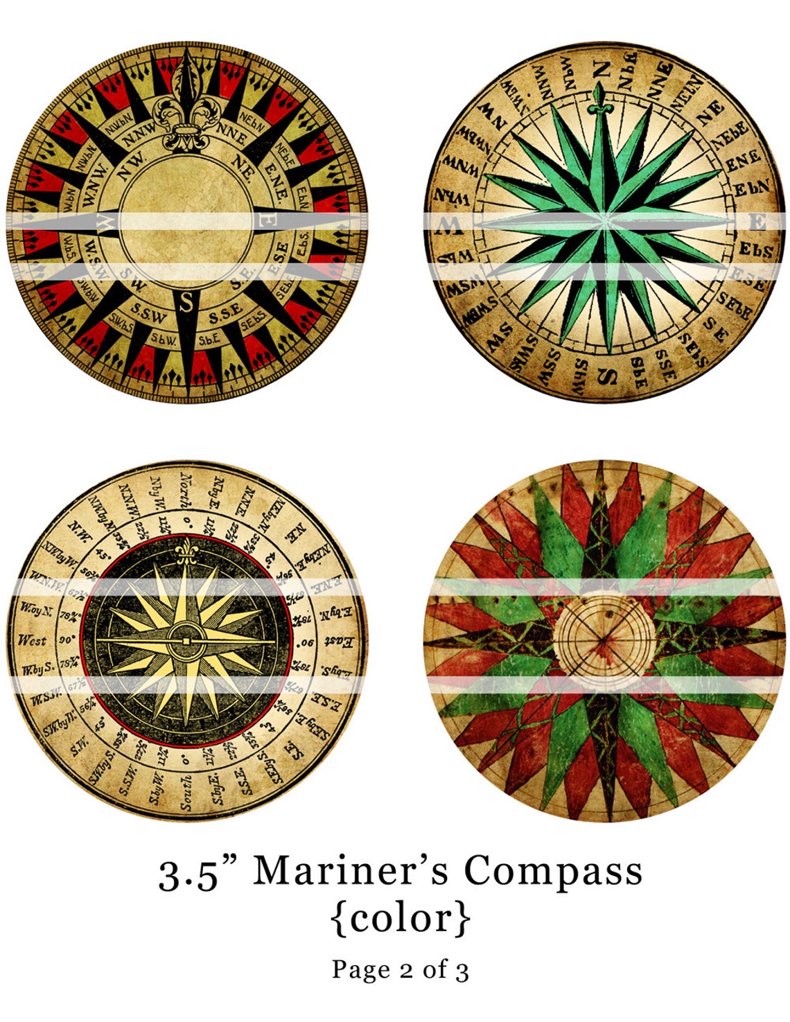 Mariner's Rose Compass Color Digital Collage Sheet 3.5 Inch Circle 88.9mm 8.89cm - Etsy