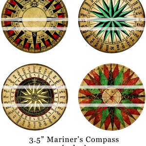 Mariner's Rose Compass Color Digital Collage Sheet 3.5 Inch Circle 88 ...