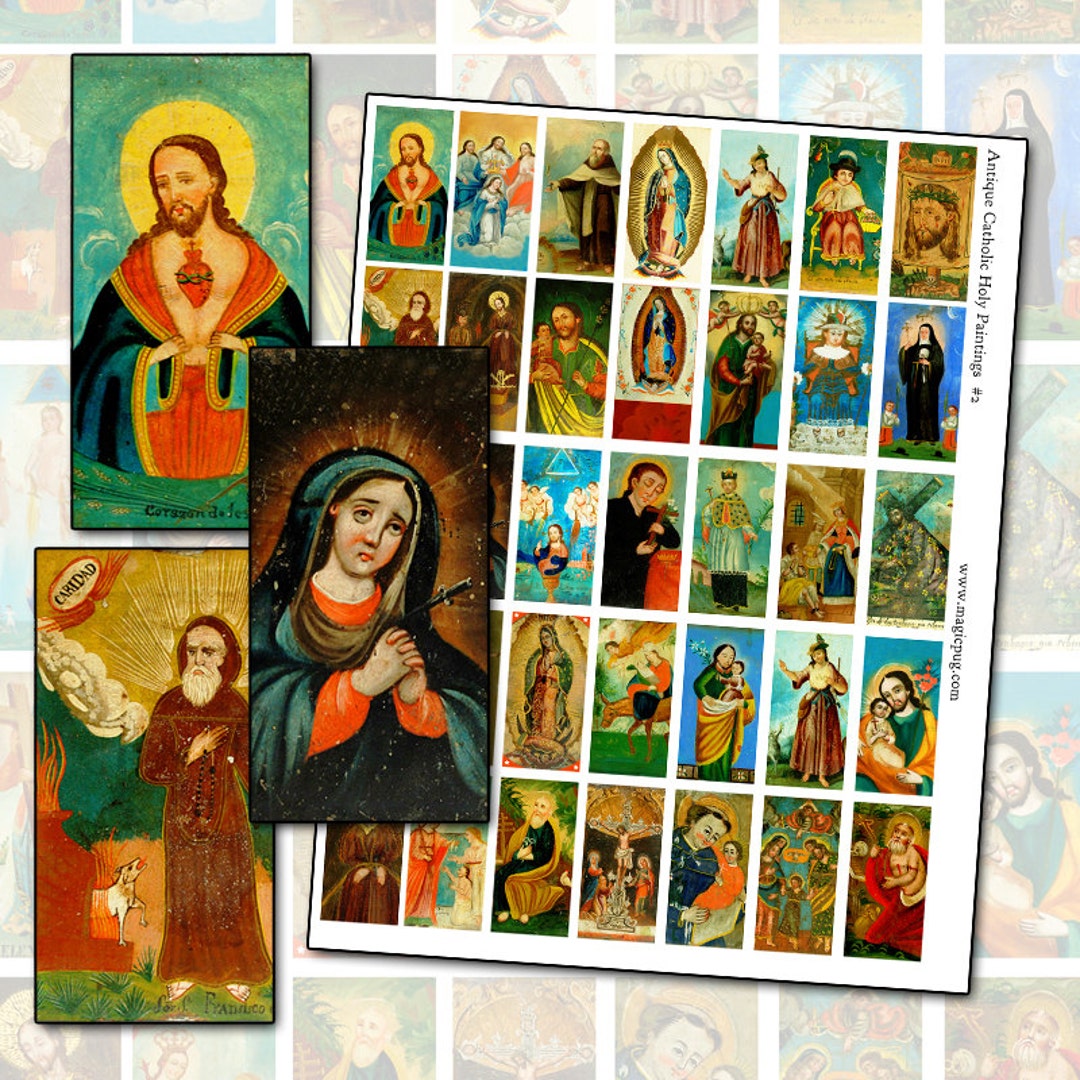 Antique Catholic Paintings Collage Sheet: Domino Size Images (digital ...