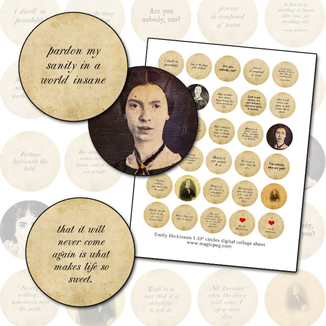 Emily Dickinson Quotes Collage Sheet: 1.33" Circles (digital Download ...