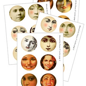 Altered Art Faces Digital Collage Sheet: 3-inch Circles (digital ...