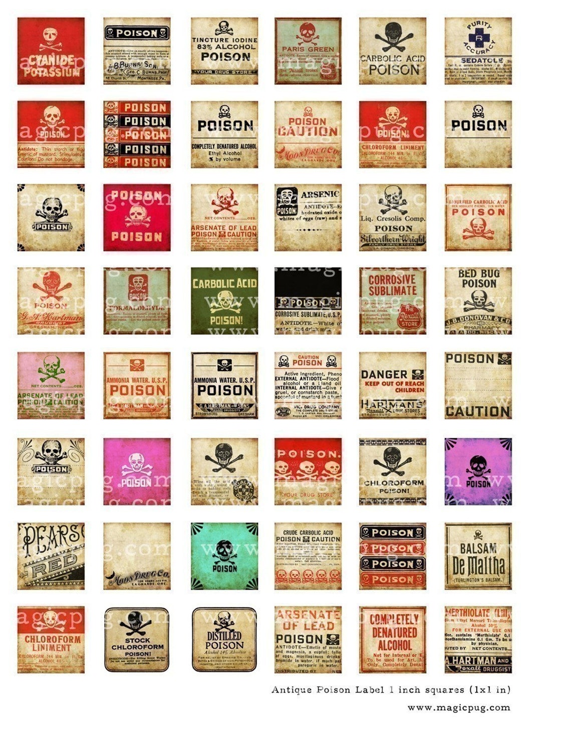 Antique Poison Label Collage Sheet, 1" Squares (digital Download) - Etsy