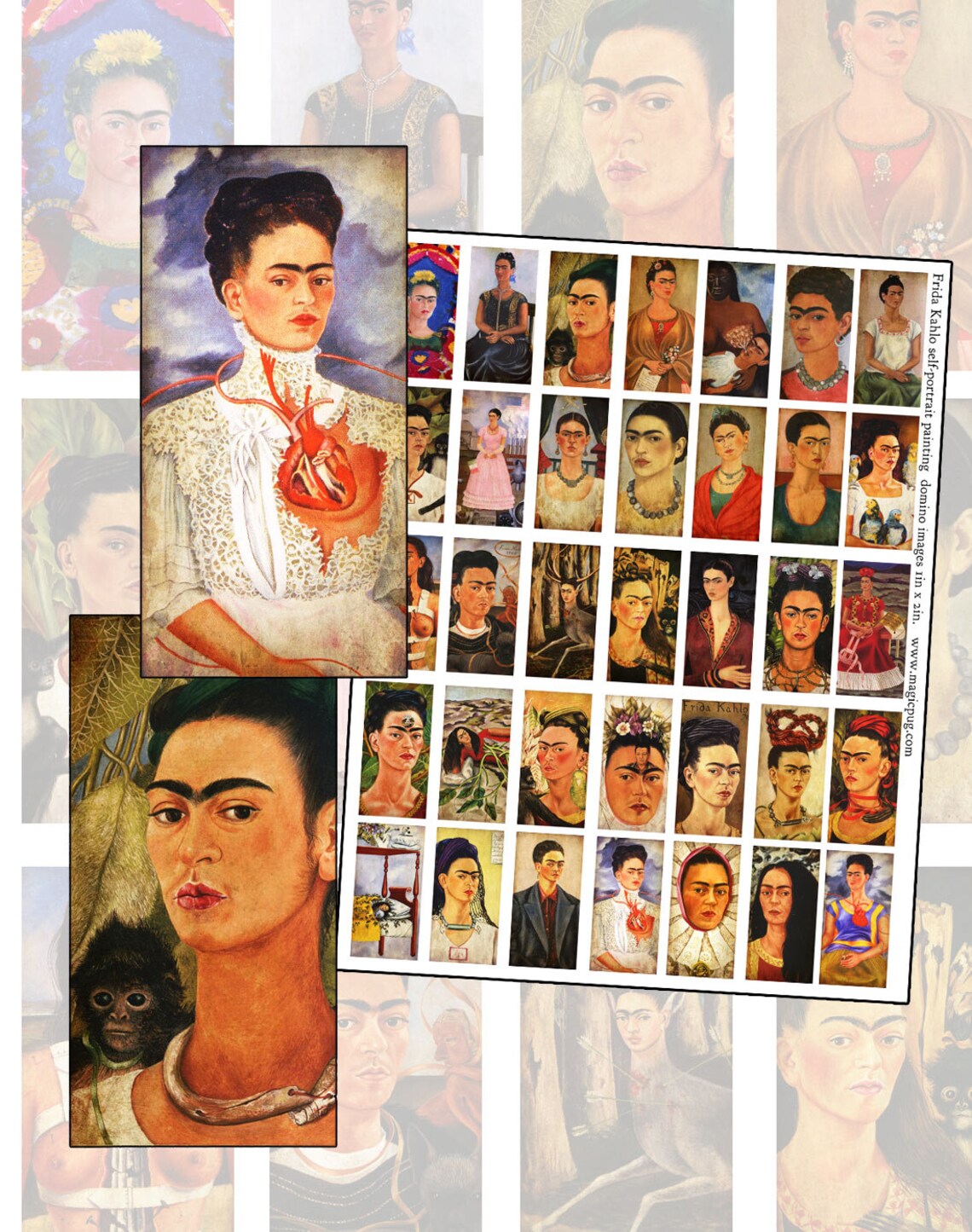 Frida Kahlo Self Portrait Paintings Domino Digital Collage - Etsy