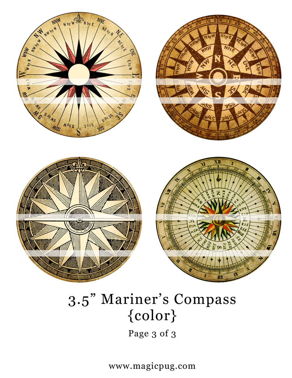 Mariner's Rose Compass Color Digital Collage Sheet 3.5 - Etsy