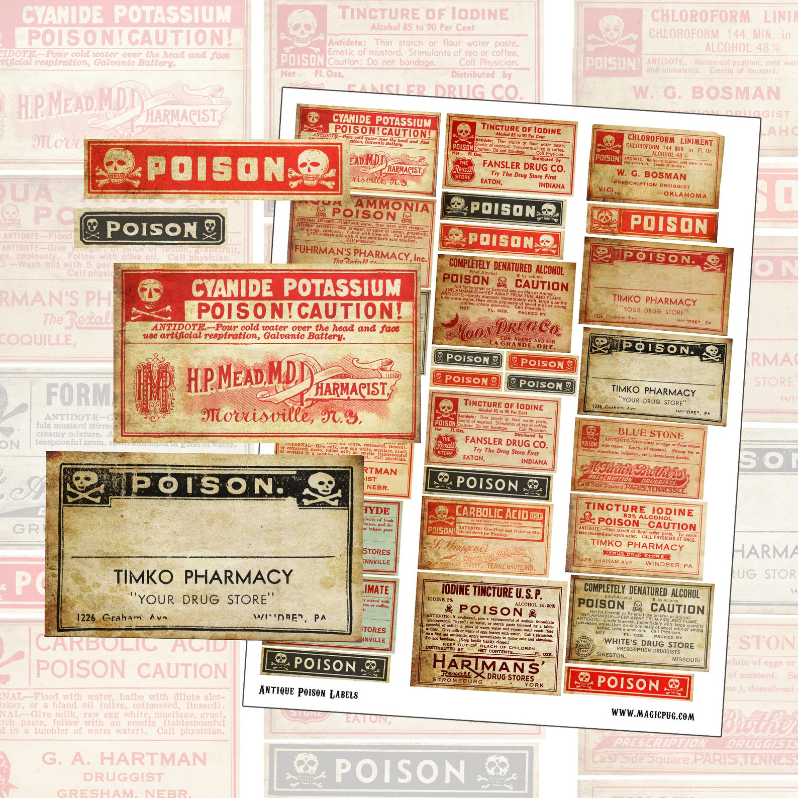 Antique Pharmacy Poison Labels Digital Collage Sheet for | Etsy