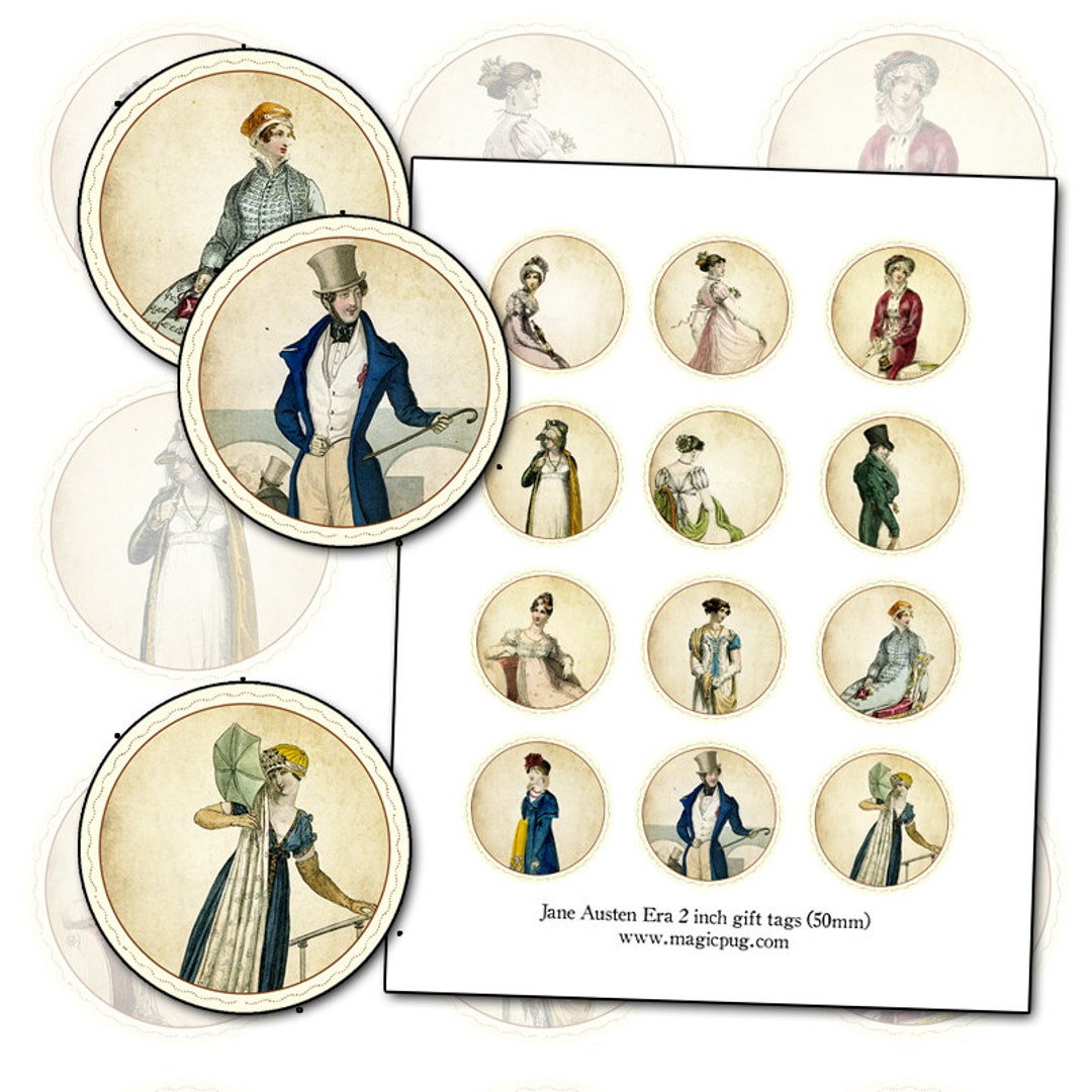 Jane Austen English Regency Era Fashion 2 Gift Tag Digital Collage ...