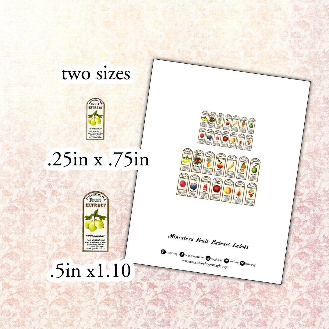 Instant Digital Download Miniature Fruit Extract Kitchen Labels Jewelry ...