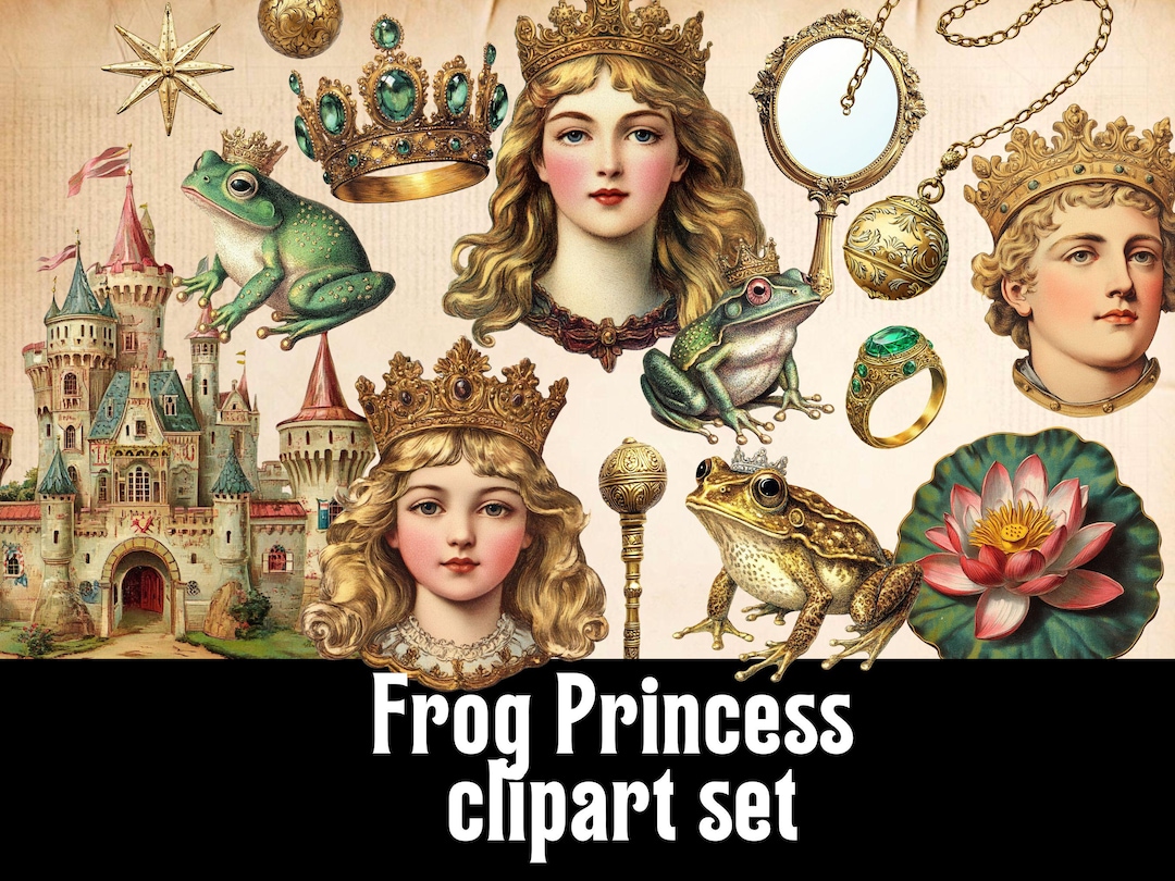 Frog Princess Fairy Tale Clipart Set Junk Journal Fussy Cuts Victorian ...