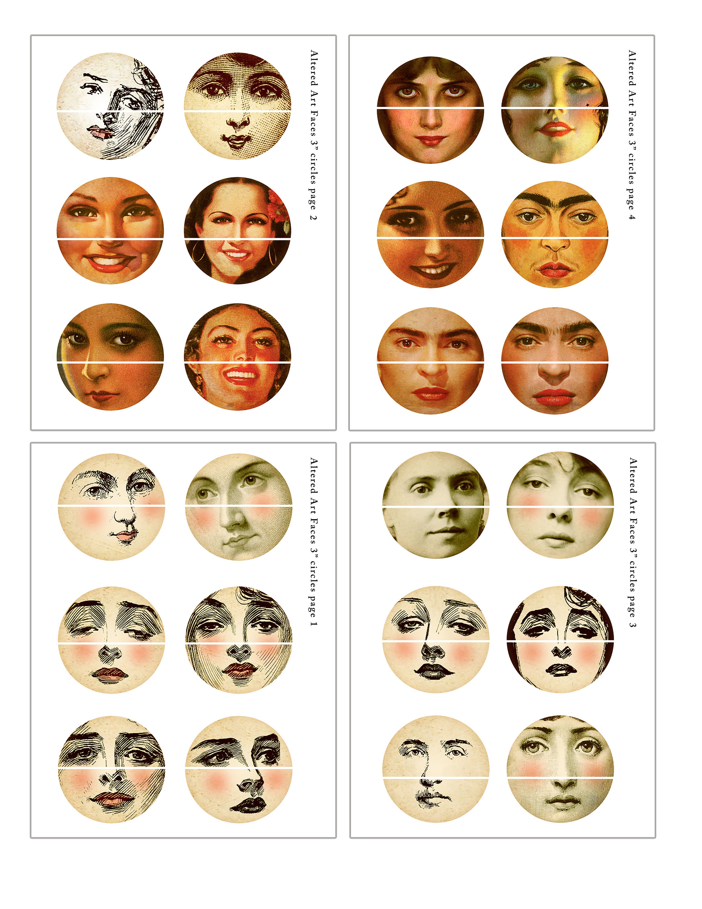 Altered Art Faces Digital Collage Sheet 3 Inch Circles - Etsy