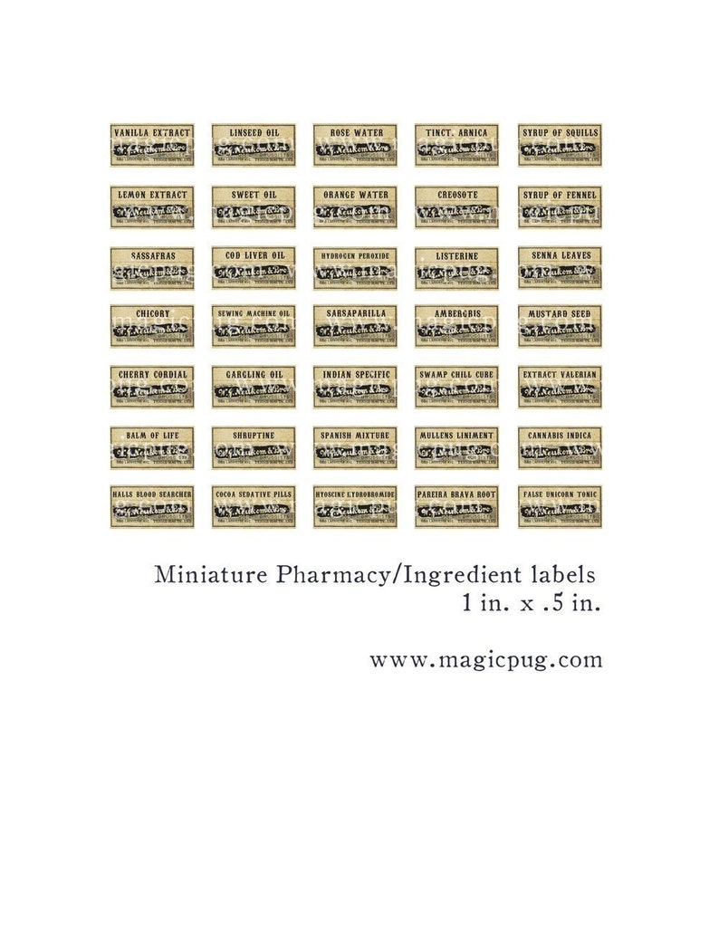 Miniature Antique Pharmacy Labels: Dollhouse Printable (digital ...