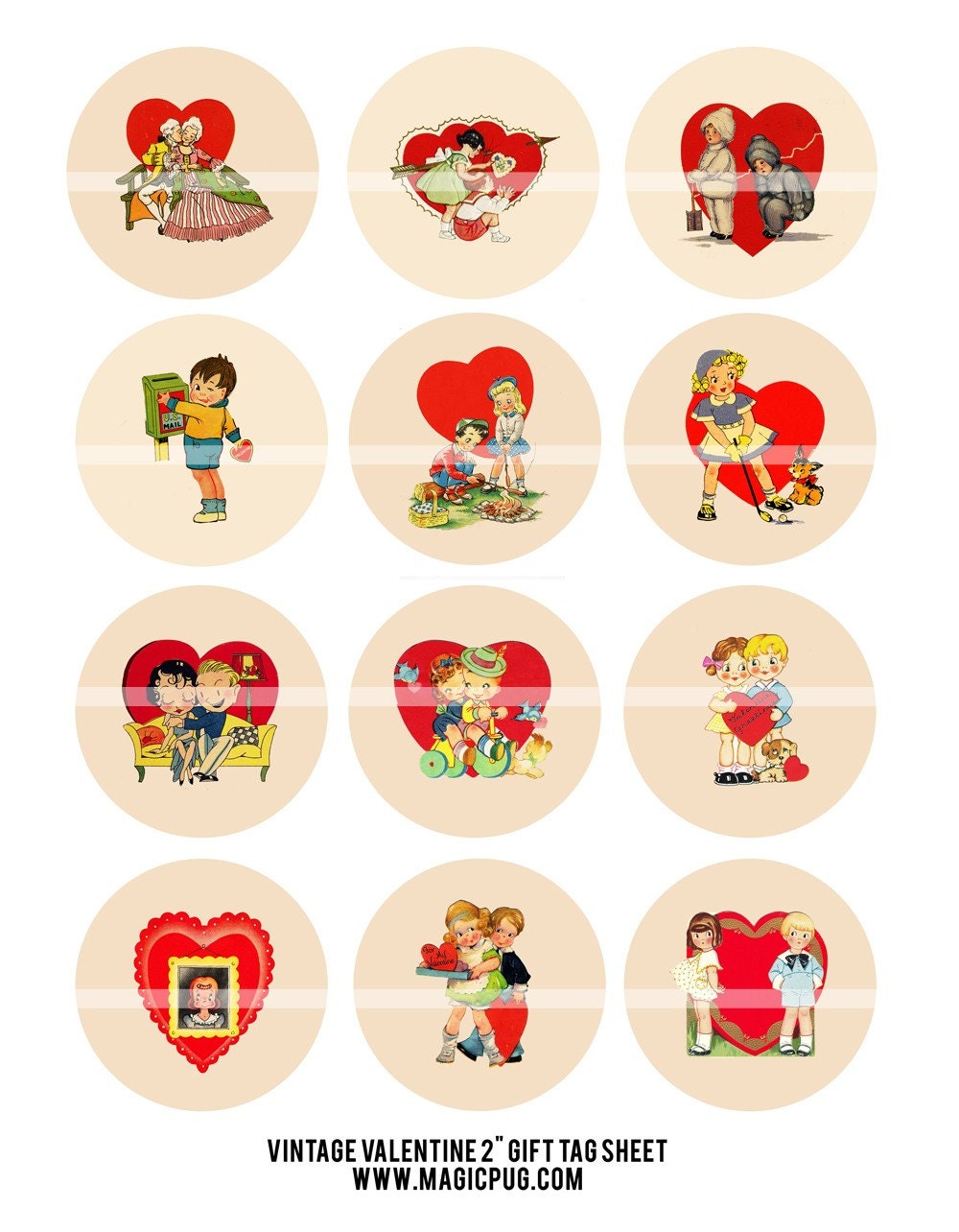 Vintage Valentine 2 Circle Gift Tags Digital Collage | Etsy