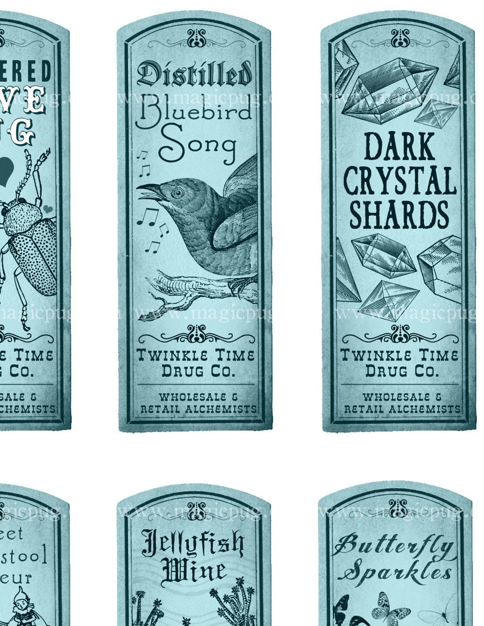 Fantasy Magic Potion Labels II BLUE Digital Collage Sheet 1x3 | Etsy