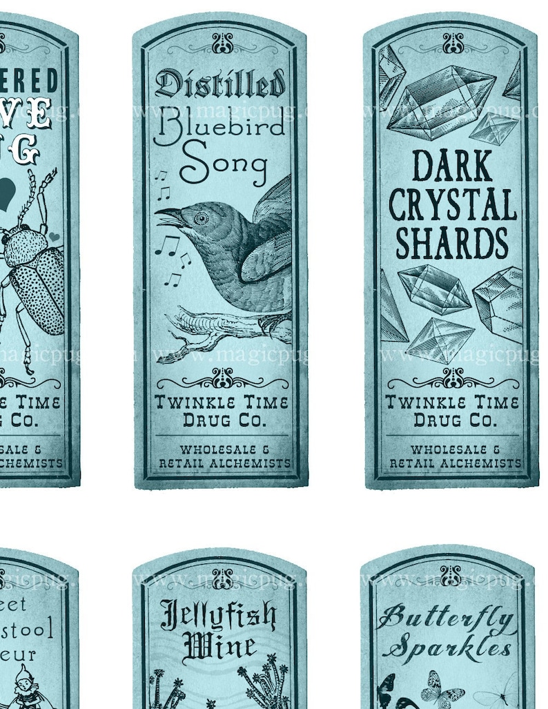 Fantasy Magic Potion Labels II BLUE Digital Collage Sheet 1x3 | Etsy