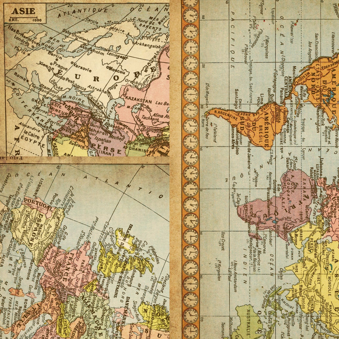 6 Antique French Maps of the World Digital Collage Sheet Set - Etsy
