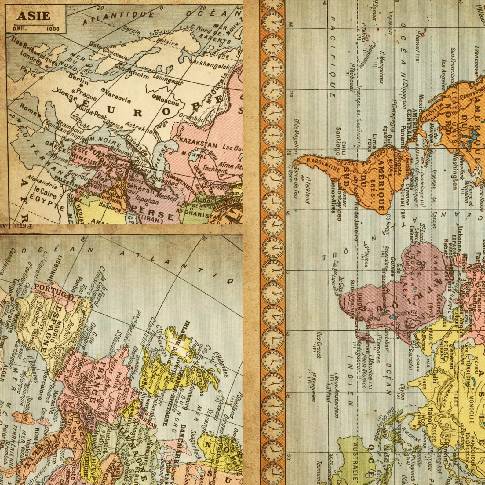 6 Antique French Maps of the World Digital Collage Sheet Set - Etsy