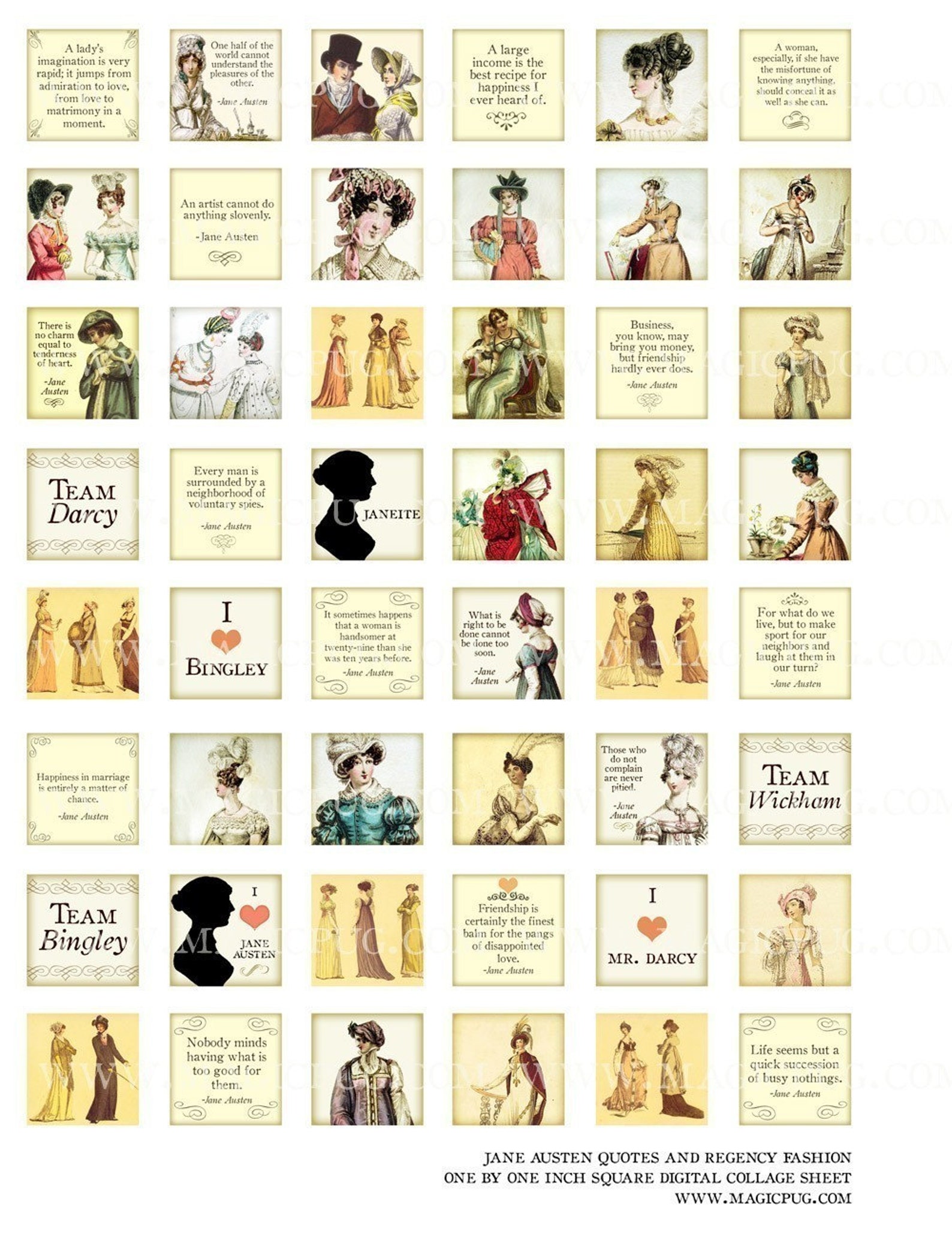 Jane Austen Quotes and Regency England Fashion 1 Inch Square - Etsy