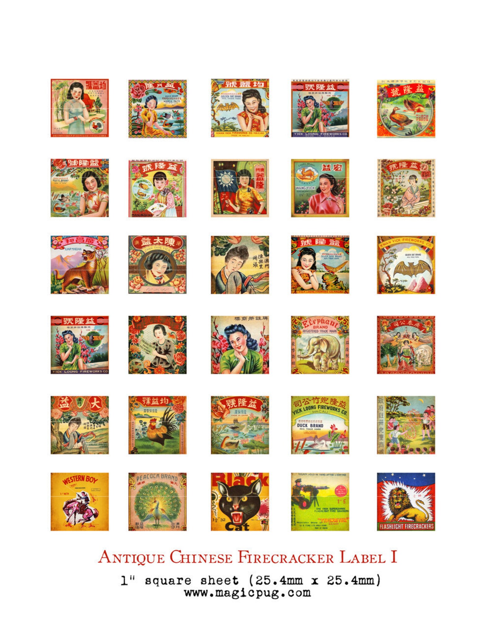 Antique Firecracker Label 1 Square Digital Collage Sheet | Etsy