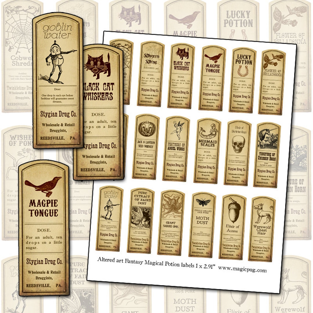 Fantasy Magic Potion Labels Digital Collage Sheet 18 Labels for ...