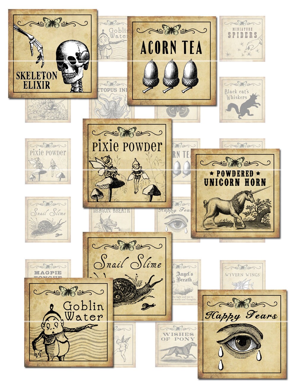 Antique Fantasy Potion Labels 1x1 Inch Digital Collage Sheet - Etsy