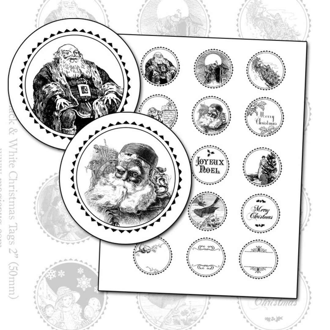 Black and White Christmas Holiday Gift Tags 2 Circle - Etsy
