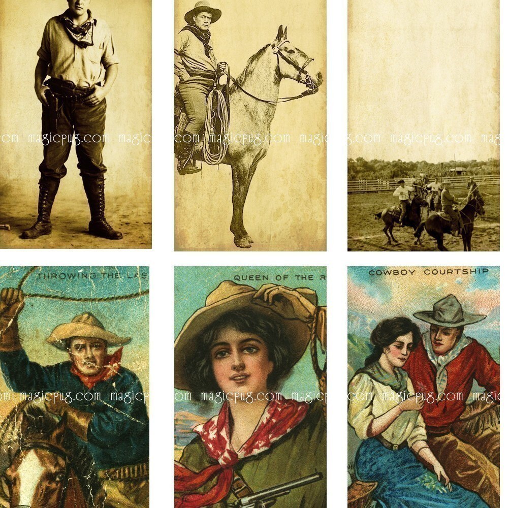 Antique Cowboy & Cowgirl Western Digital Collage Domino Sheet - Etsy