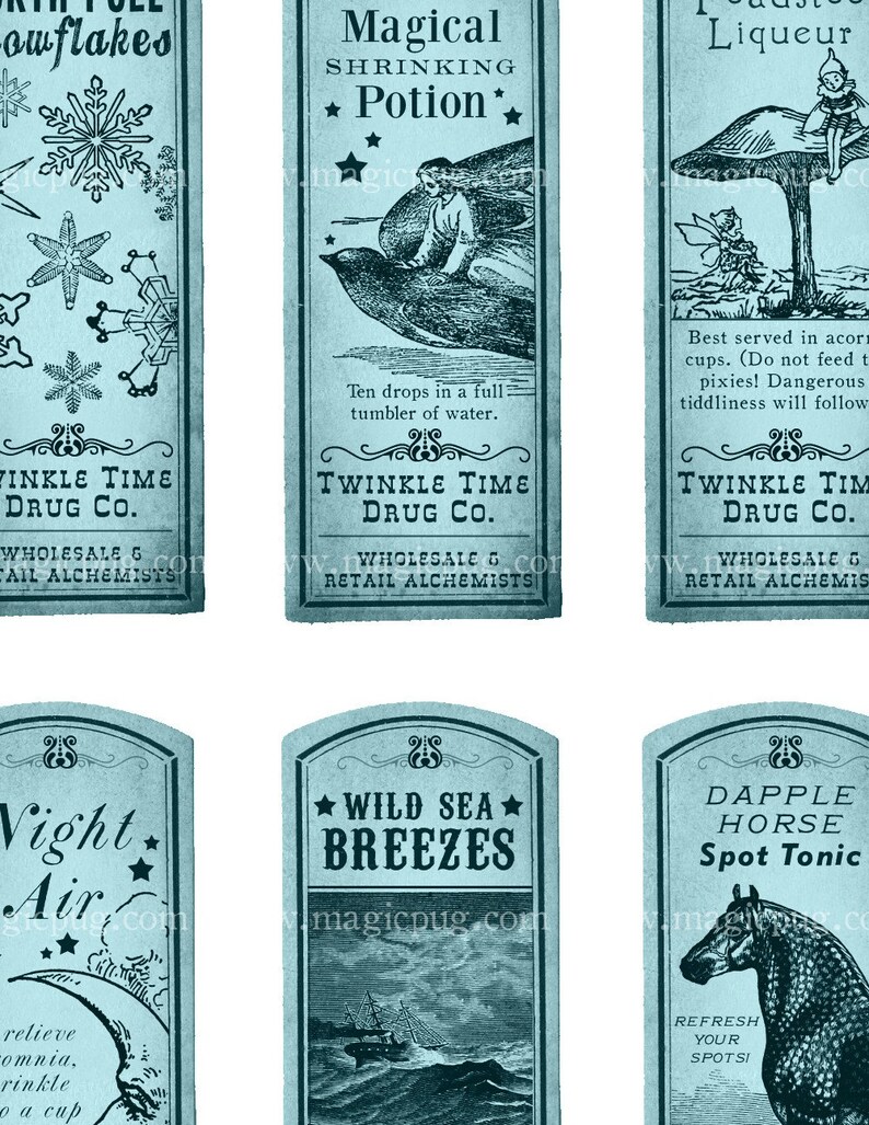 Fantasy Magic Potion Labels II BLUE Digital Collage Sheet 1x3 | Etsy