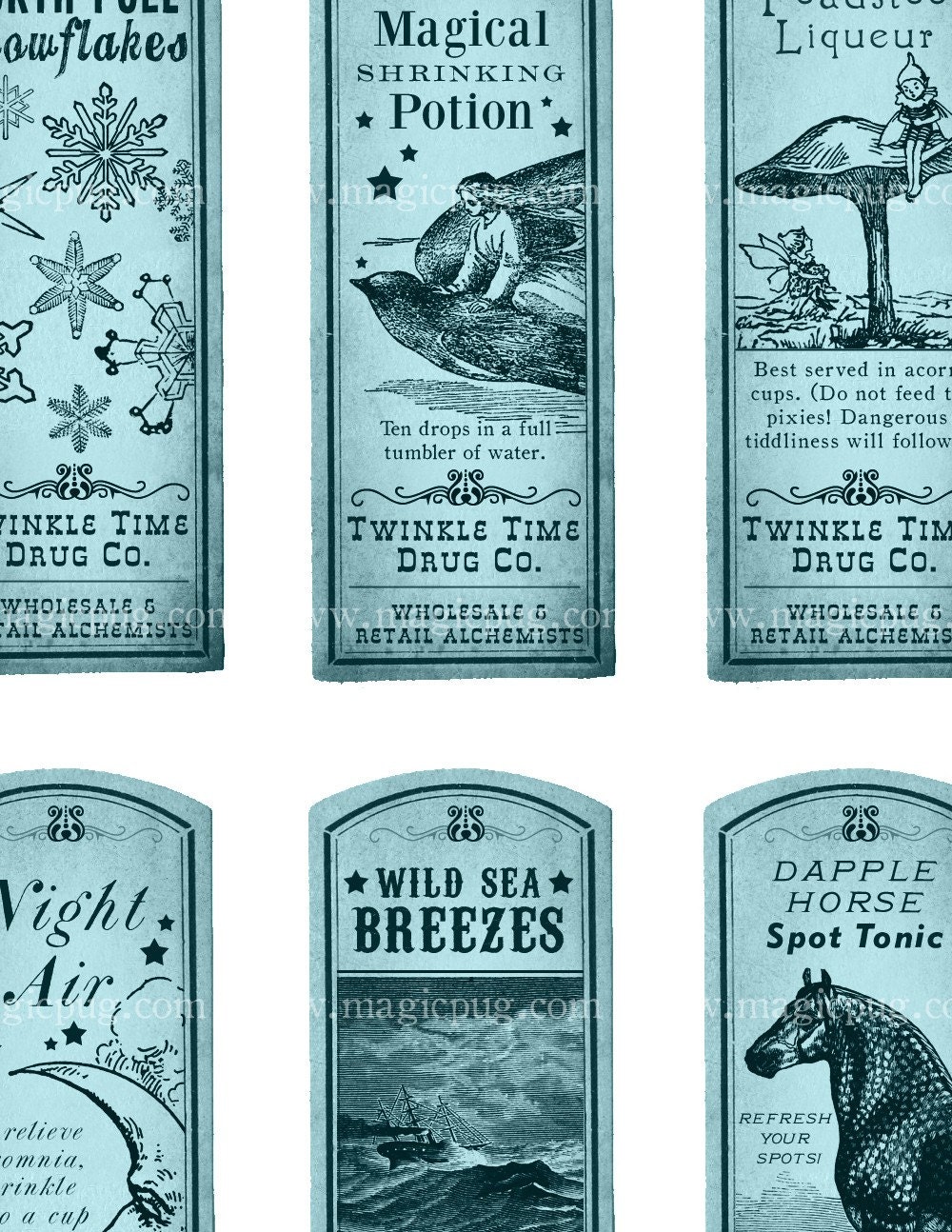 Fantasy Magic Potion Labels II BLUE Digital Collage Sheet 1x3 | Etsy