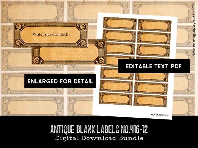 Sepia Blank Labels: Editable Goth Skull Gift Tags (PDF) - Etsy