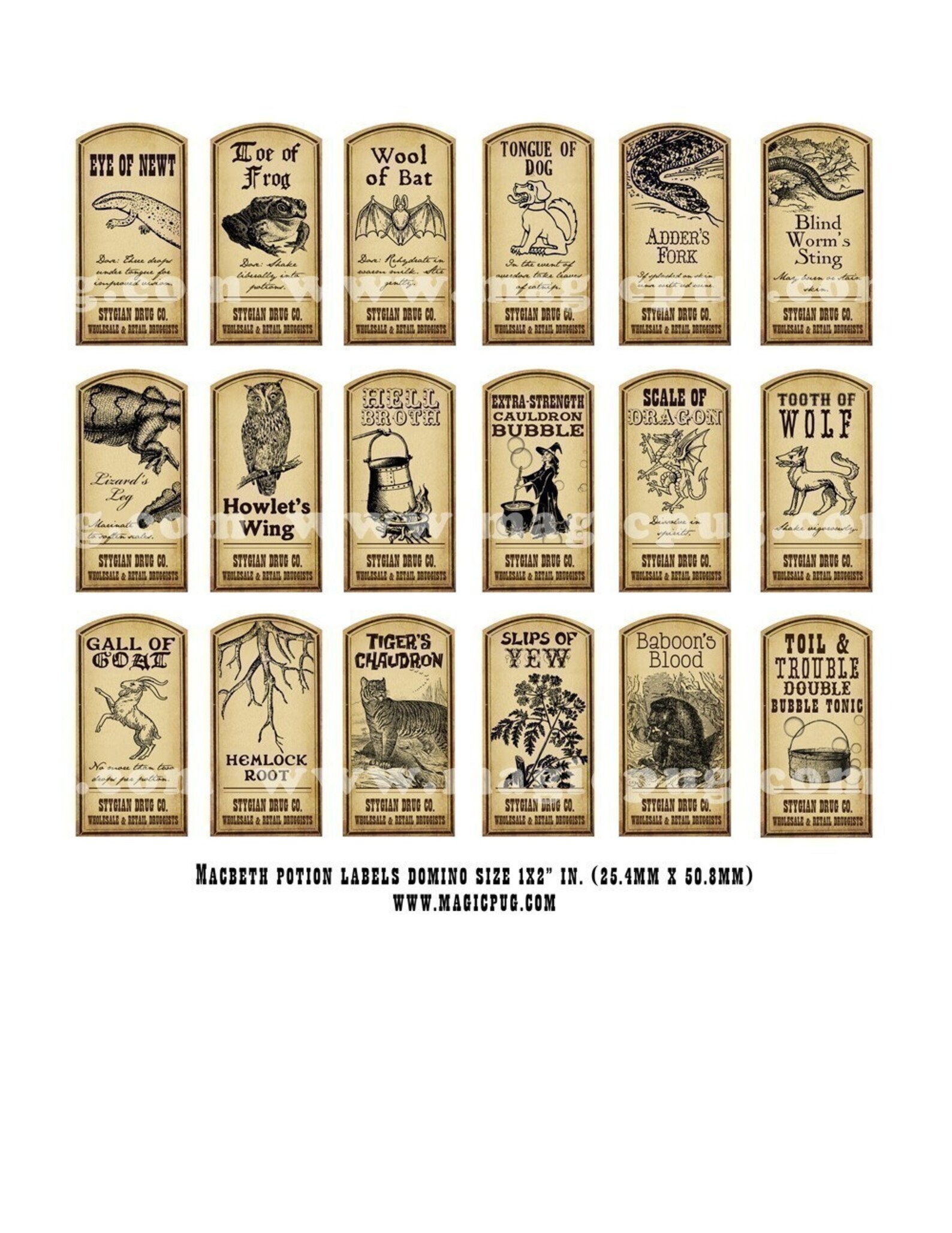 Macbeth Stygian Witch Potion Ingredient Labels Domino Size - Etsy