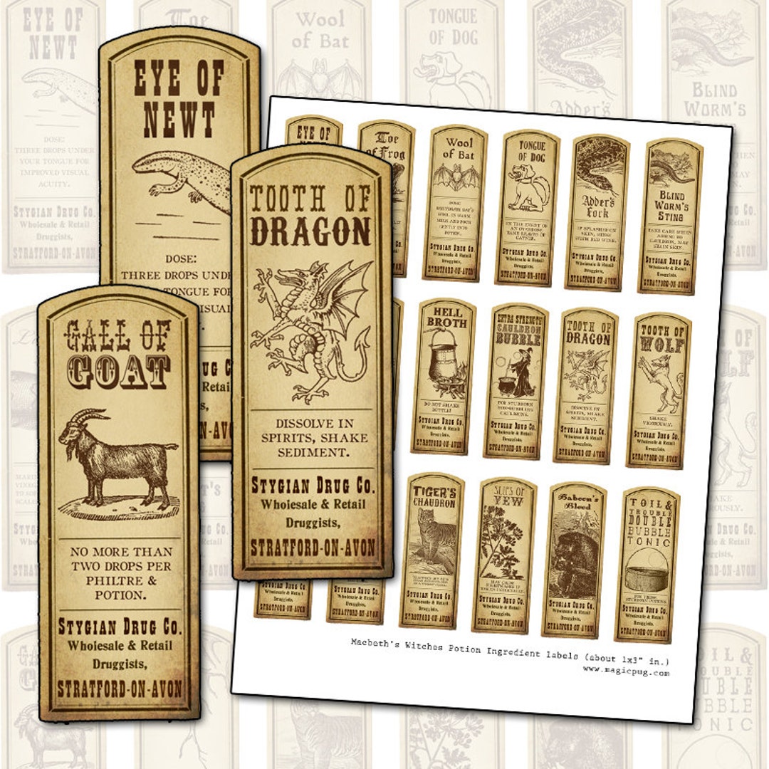 Macbeth Witch Potion Ingredients Labels Digital Collage Sheet for All ...