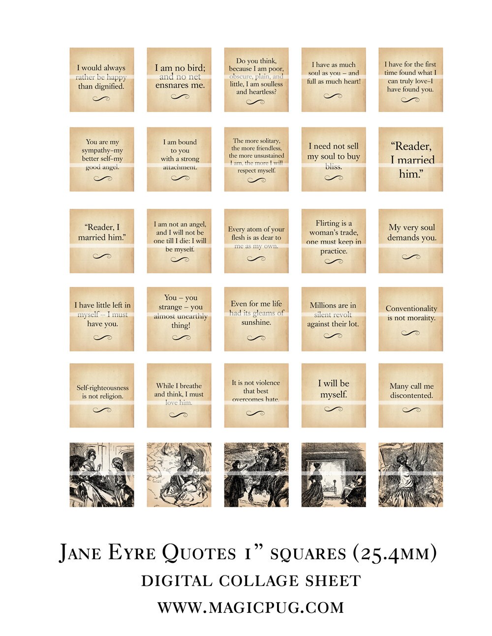 Jane Eyre Quotes Charlotte Brontë 1 Inch Square Digital - Etsy