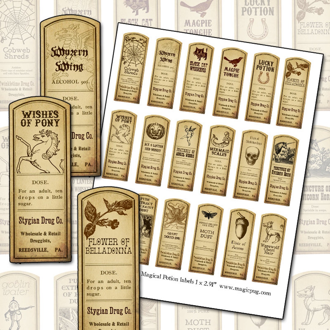 Fantasy Magic Potion Labels Digital Collage Sheet 18 Labels for ...