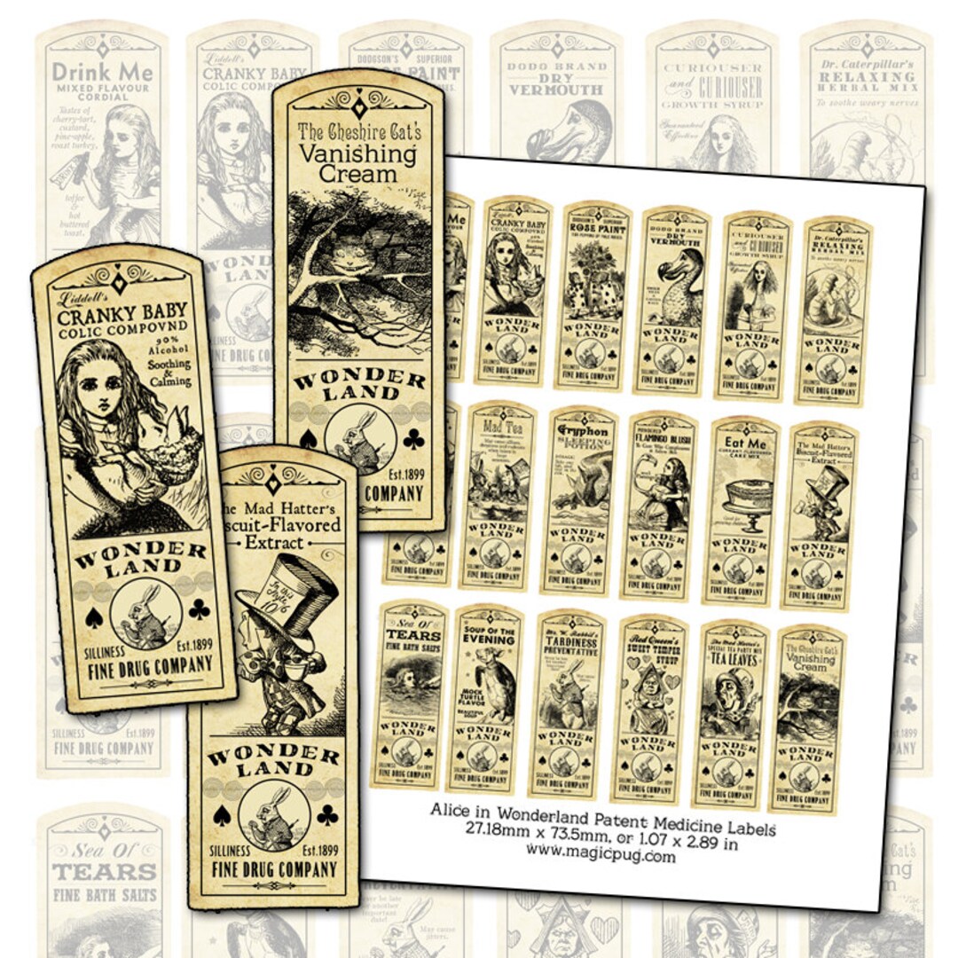 Alice in Wonderland Potion Labels: Vintage Ephemera (digital Collage ...