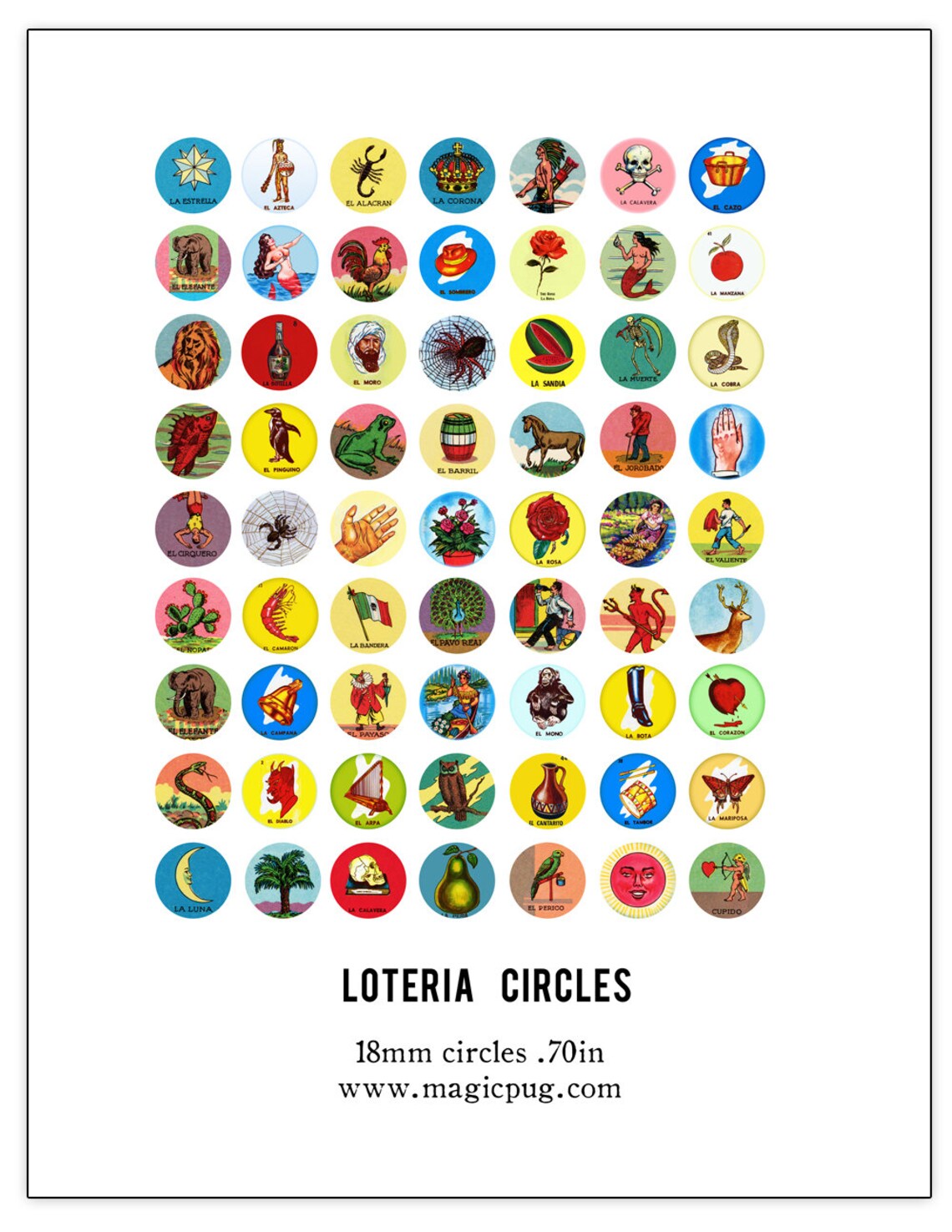Mexican Loteria 18mm Circle Digital Collage Sheet for Jewelry - Etsy