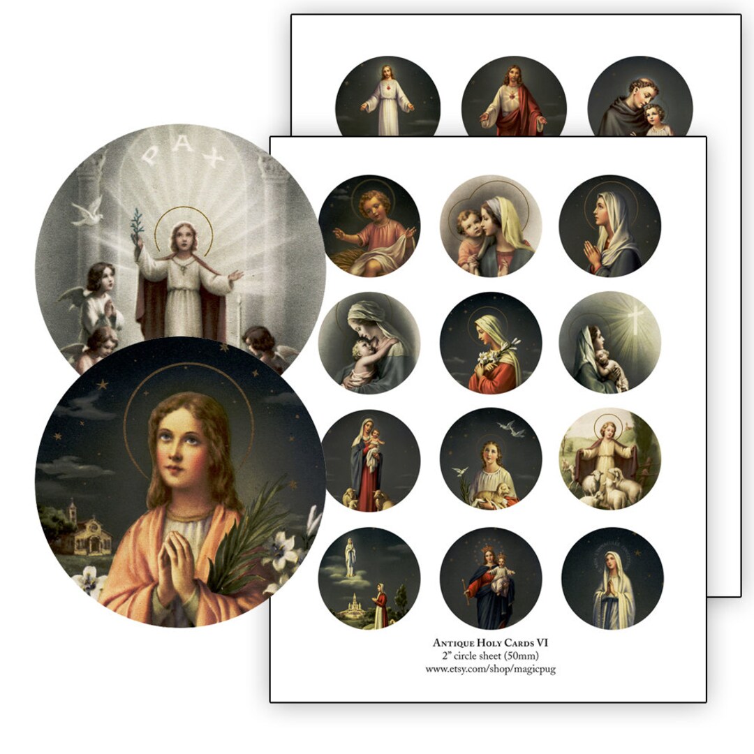 Antique Catholic Holy Cards VI Digital Collage 2 Inch Circle Round Size ...