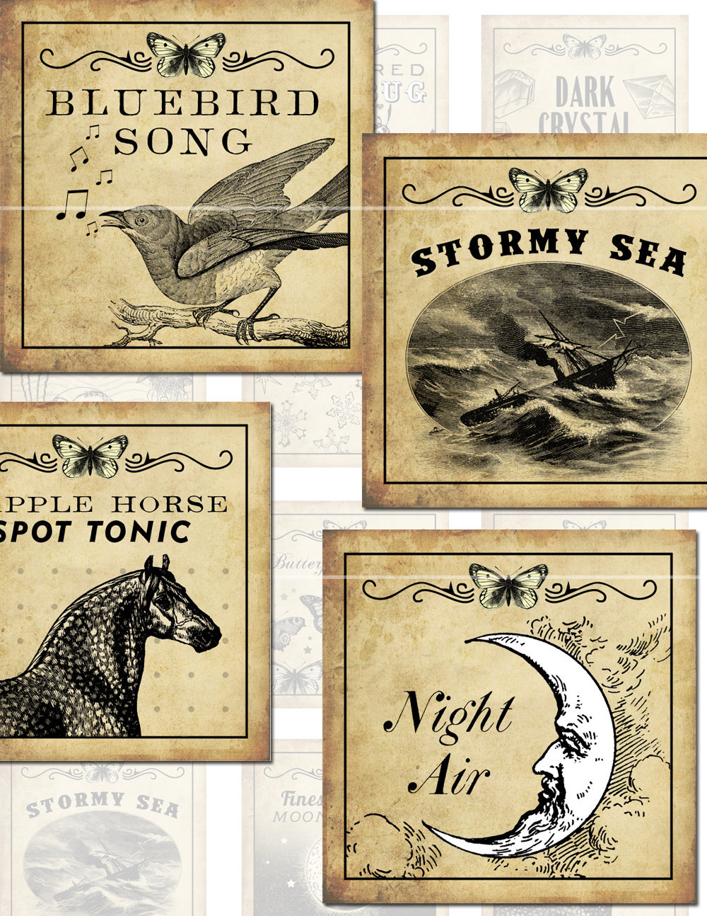 Antique Fantasy Potion Labels: 2x2" Collage Sheet (digital Download) - Etsy