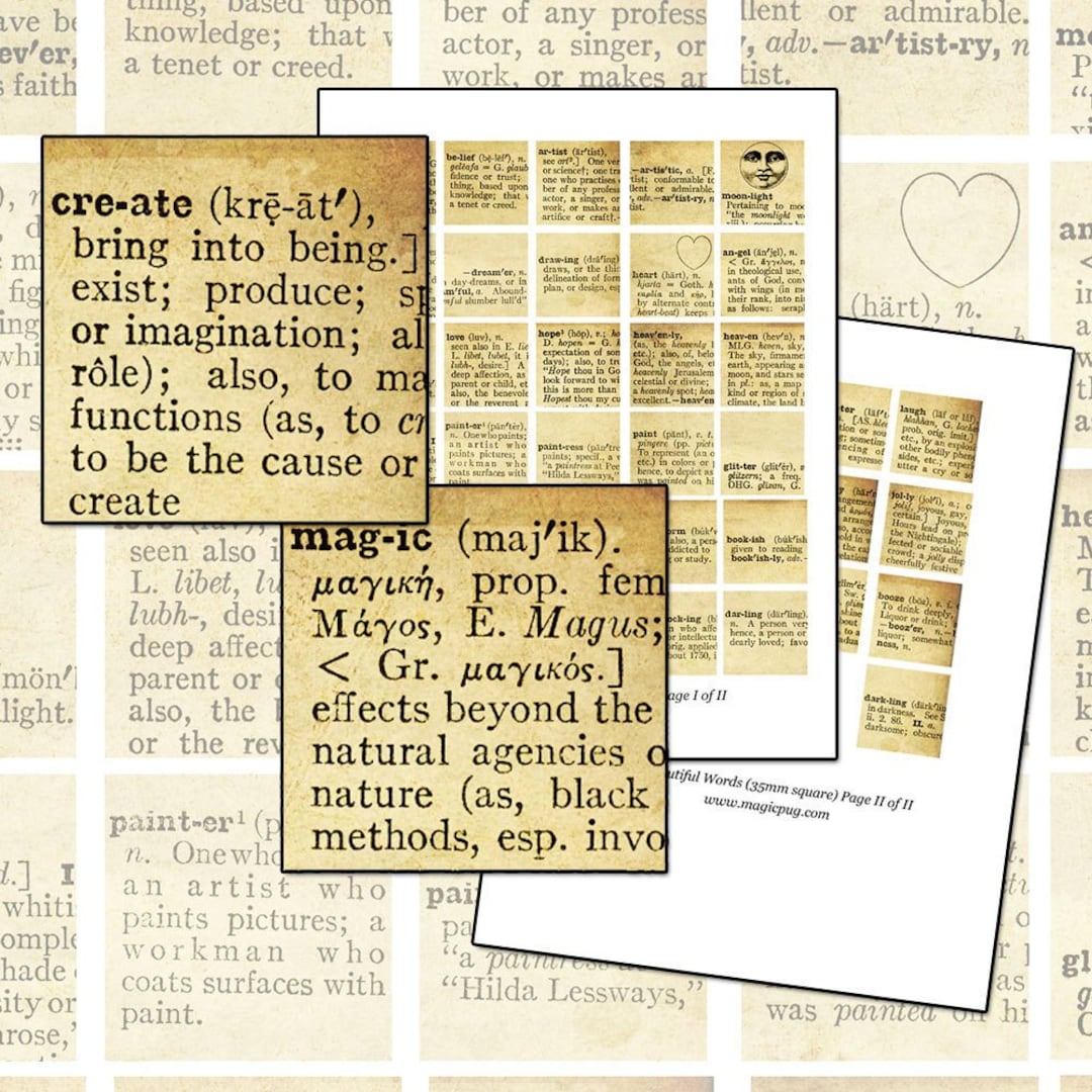 Vintage Dictionary Words Collage Sheet: 35mm Scans (digital Download ...