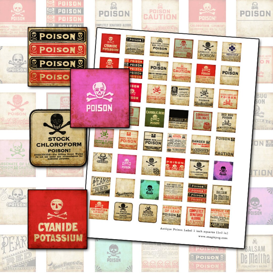 Antique Poison Label Collage Sheet, 1" Squares (digital Download) - Etsy