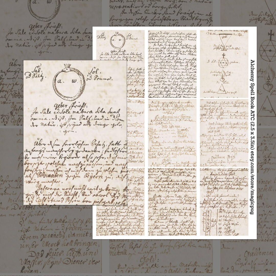 Ancient Magic Alchemy Text ATC Size Collage Texture Background Symbol ...