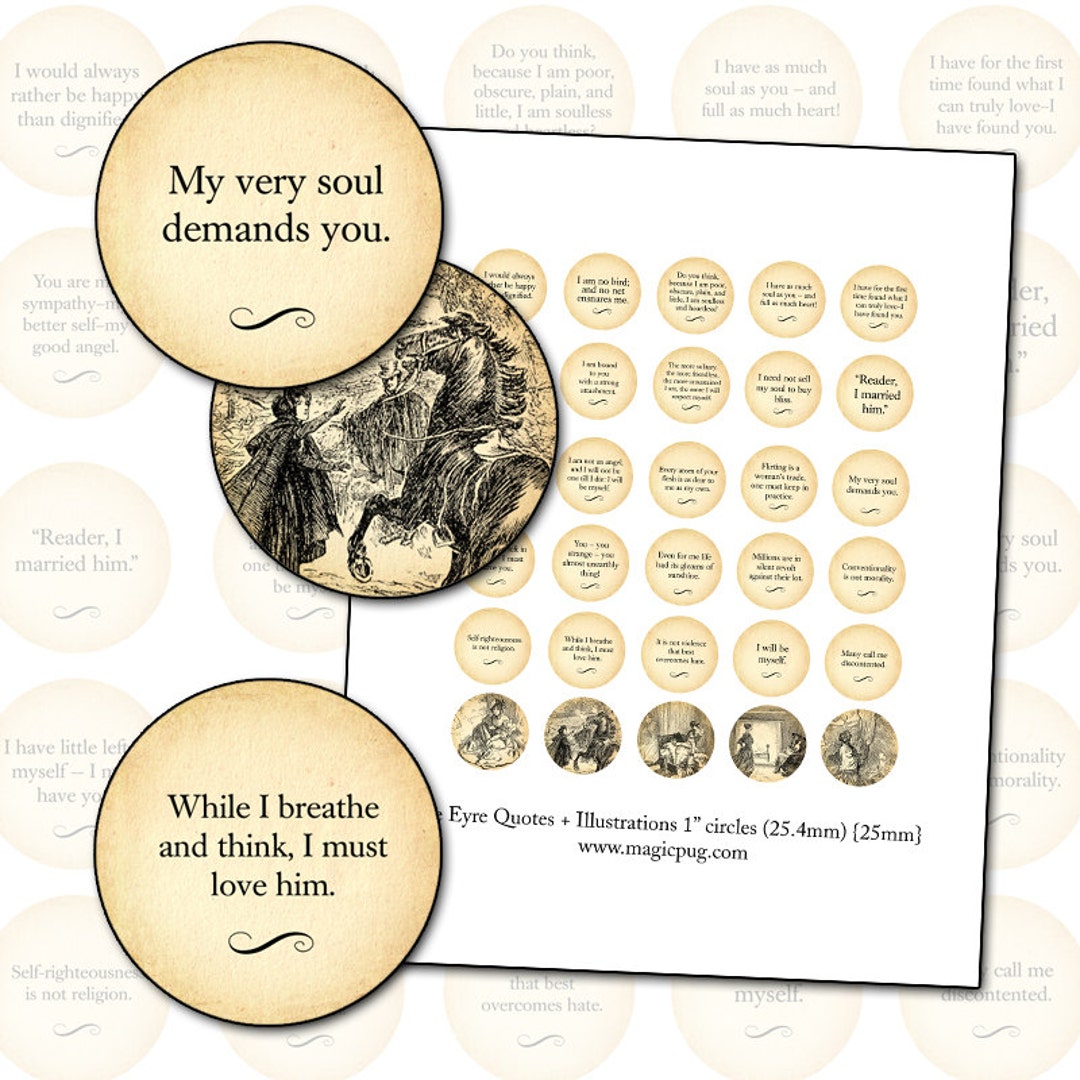 Jane Eyre Quotes and Antique Illustrations 1 Inch Circle - Etsy
