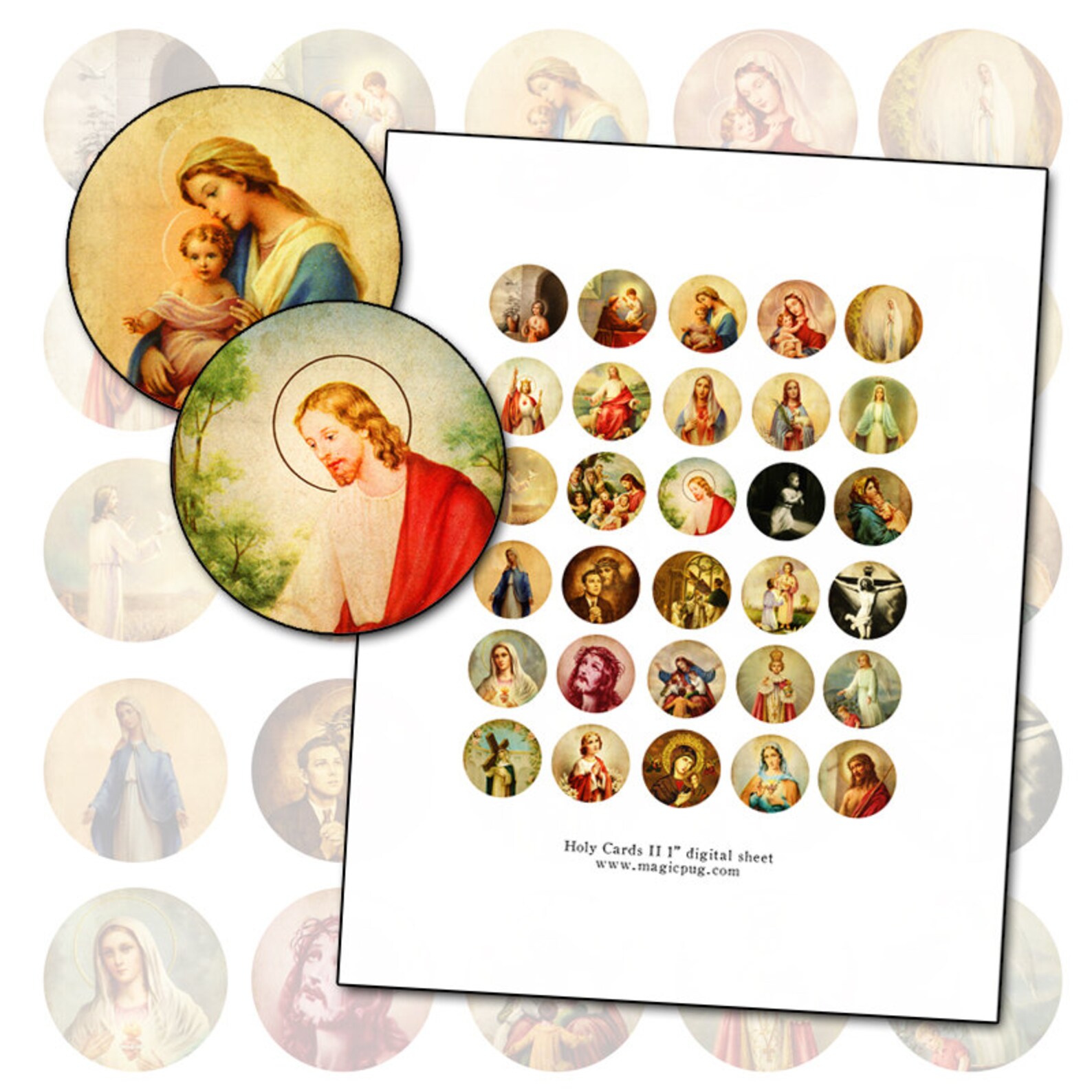 Antique Catholic Holy Cards II 1 Circle Digital Collage - Etsy