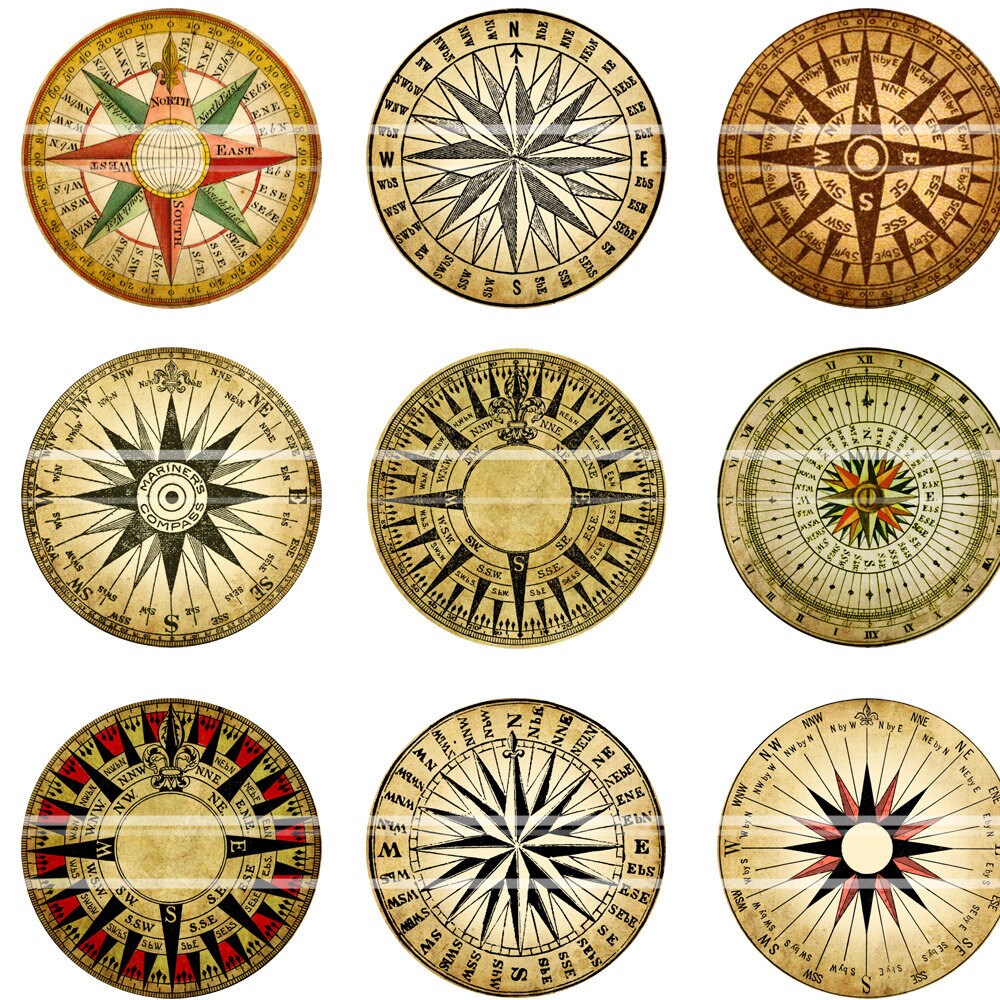 Mariner's Rose Compass Digital Collage Sheet 1 Inch Circle - Etsy